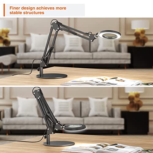 3X LED Magnifying Lamp, Beigaon 2 in 1 Magnifier with Light and Clamp, Adjustable Swing Arm, 3 Color Modes, Dimmable, Desk Lamp Magnifying Glass with Light and Stand for Close Work, Crafts, Reading