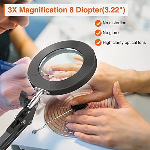 3X LED Magnifying Lamp, Beigaon 2 in 1 Magnifier with Light and Clamp, Adjustable Swing Arm, 3 Color Modes, Dimmable, Desk Lamp Magnifying Glass with Light and Stand for Close Work, Crafts, Reading