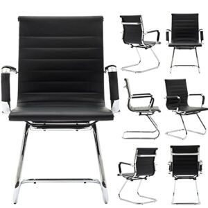 Wahson Office Guest Chairs, 2 Pack Reception Chairs for Waiting Room/Conference Room, with Faux Leather and Sled Base, Set of 2, Black