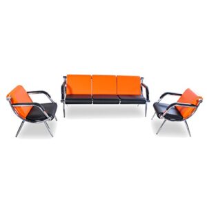 borelax 3pcs office reception chair set orange and black pu leather waiting room bench visitor guest sofa airport clinic