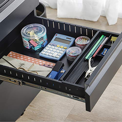 GREATMEET Filling Cabinet with 3 Drawers, Office Mobile Filing Cabinet with Wheels and Lock for Legal/Letter Size,Small File Cabinet for Under Deskt,Fully Assembled (Black)