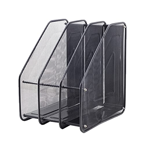 Vertical Style 3-Slot Mesh Metal Document Files Holder Rack,Desk Files Organizer Book Stand (3 Slot) (3-A-black)