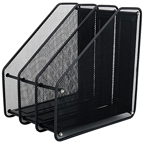 Vertical Style 3-Slot Mesh Metal Document Files Holder Rack,Desk Files Organizer Book Stand (3 Slot) (3-A-black)