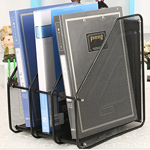 Vertical Style 3-Slot Mesh Metal Document Files Holder Rack,Desk Files Organizer Book Stand (3 Slot) (3-A-black)