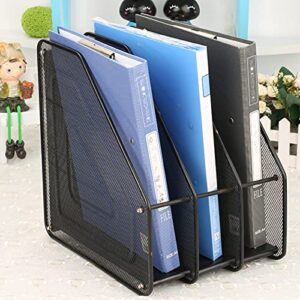 Vertical Style 3-Slot Mesh Metal Document Files Holder Rack,Desk Files Organizer Book Stand (3 Slot) (3-A-black)