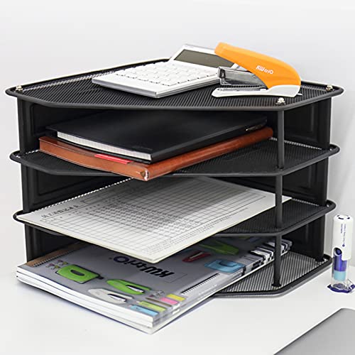 Vertical Style 3-Slot Mesh Metal Document Files Holder Rack,Desk Files Organizer Book Stand (3 Slot) (3-A-black)