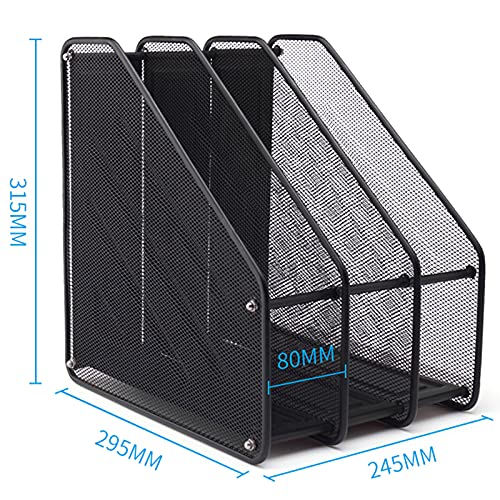 Vertical Style 3-Slot Mesh Metal Document Files Holder Rack,Desk Files Organizer Book Stand (3 Slot) (3-A-black)