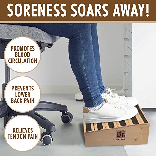 Dr. Foot Rest Wood Ergonomic Wood Foot Stool Under Desk Foot Rest with 17.7" Width for Office Home to Relieve Tendon Pains and Improve Blood Circulation