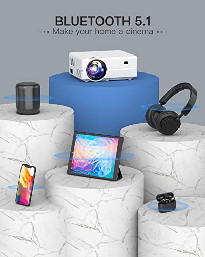 ROVOMKO Projector, Projector with WiFi and Bluetooth, 600 ANSI Bluetooth Projector, 4K Support, 2.4G&5G Two-Channel WiFi, Home Projector Compatible w/iOS/Android/Win/TV/PS5,Carry Bag Included