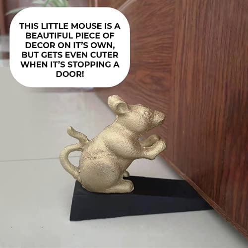 Heavy Mouse Door Stopper | Gold & Black Decorative Cast Iron Jam or Prop for Inside or Outdoor by WallCharmers