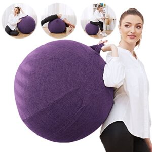 exercise ball chair with fabric cover, pilates yoga ball chair for home office desk, pregnancy ball & balance ball seat to relieve back pain, improve posture, birthing ball for pregnancy (purple)