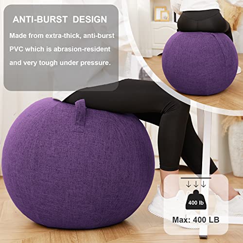 Exercise Ball Chair with Fabric Cover, Pilates Yoga Ball Chair for Home Office Desk, Pregnancy Ball & Balance Ball Seat to Relieve Back Pain, Improve Posture, Birthing Ball for Pregnancy (Purple)