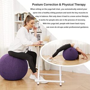 Exercise Ball Chair with Fabric Cover, Pilates Yoga Ball Chair for Home Office Desk, Pregnancy Ball & Balance Ball Seat to Relieve Back Pain, Improve Posture, Birthing Ball for Pregnancy (Purple)