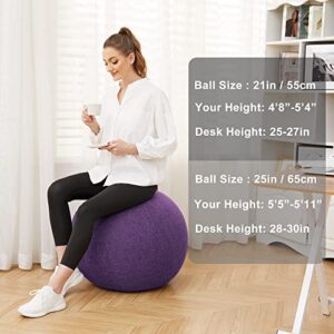 Exercise Ball Chair with Fabric Cover, Pilates Yoga Ball Chair for Home Office Desk, Pregnancy Ball & Balance Ball Seat to Relieve Back Pain, Improve Posture, Birthing Ball for Pregnancy (Purple)