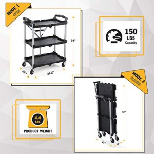 Pearington 32 Device Mobile Charging and Storage Cart & Olympia Tools 85-188 Pack-N-Roll Folding Collapsible Service Cart, Black, 50 Lb. Load Capacity per Shelf