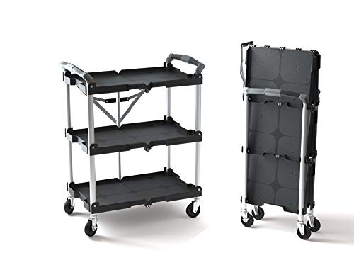 Pearington 32 Device Mobile Charging and Storage Cart & Olympia Tools 85-188 Pack-N-Roll Folding Collapsible Service Cart, Black, 50 Lb. Load Capacity per Shelf