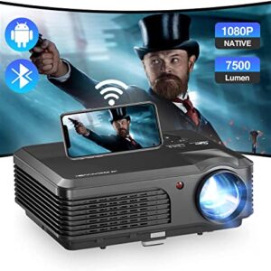 Full HD 1080P Android Projector with WiFi and Bluetooth, Wireless Projectors Sync Screen for iPhone iPad, Big Screen Display Video Proyector Outdoor Movie Night Backyard, 4D Keystone & Zoom, HDMI