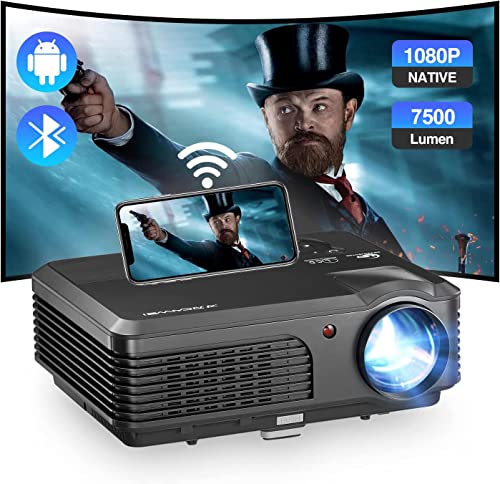 Full HD 1080P Android Projector with WiFi and Bluetooth, Wireless Projectors Sync Screen for iPhone iPad, Big Screen Display Video Proyector Outdoor Movie Night Backyard, 4D Keystone & Zoom, HDMI