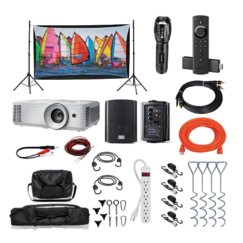 Backyard Theater Kit | Recreation Series System | 11' Front and Rear Projection Screen with 1080p HD Savi 4000 Lumen Projector, Sound System, Streaming Device w/WiFi (EZ-100)