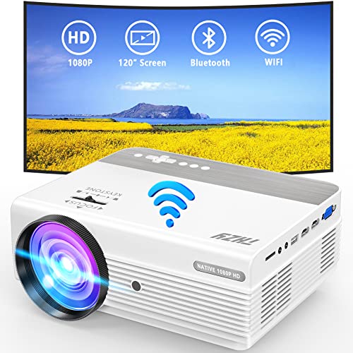 Native 1080P Projector with 120”Screen, THZY WiFi Bluetooth Projector 9500L HD Portable Outdoor Video Projector Support 4K & Zoom Compatible w/ TV Stick HDMI VGA TF USB for Home Cinema Outdoor Movie