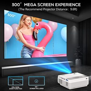 Native 1080P Projector with 120”Screen, THZY WiFi Bluetooth Projector 9500L HD Portable Outdoor Video Projector Support 4K & Zoom Compatible w/ TV Stick HDMI VGA TF USB for Home Cinema Outdoor Movie