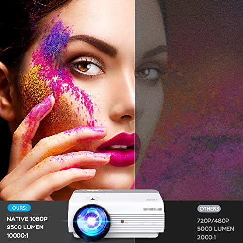 Native 1080P Projector with 120”Screen, THZY WiFi Bluetooth Projector 9500L HD Portable Outdoor Video Projector Support 4K & Zoom Compatible w/ TV Stick HDMI VGA TF USB for Home Cinema Outdoor Movie