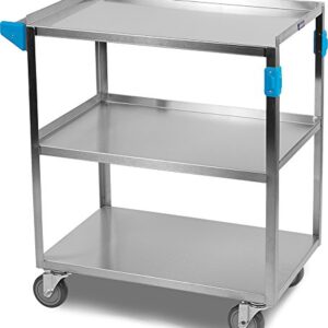 Carlisle FoodService Products Stainless Steel 3 Shelf Utility Cart, 18" x 17", Silver