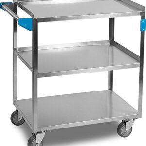 Carlisle FoodService Products Stainless Steel 3 Shelf Utility Cart, 18" x 17", Silver