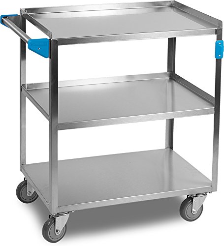 Carlisle FoodService Products Stainless Steel 3 Shelf Utility Cart, 18" x 17", Silver