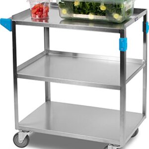 Carlisle FoodService Products Stainless Steel 3 Shelf Utility Cart, 18" x 17", Silver