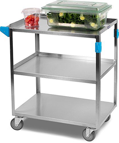 Carlisle FoodService Products Stainless Steel 3 Shelf Utility Cart, 18" x 17", Silver