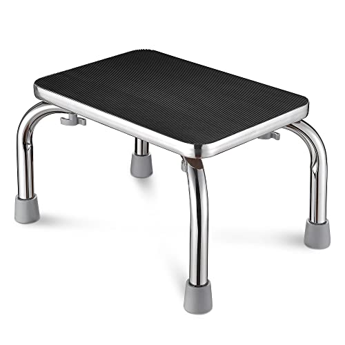 Medical Foot Step Stool Anti-Skid Rubber Platform Chrome-Plated Steel Frame 500Lbs Capacity for Adults Kids to Use at Home Bathroom Kitchen Clinics Laboratories (Without Handle)