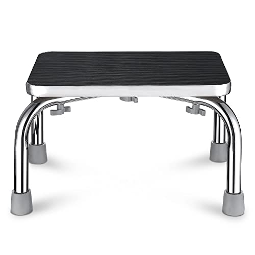 Medical Foot Step Stool Anti-Skid Rubber Platform Chrome-Plated Steel Frame 500Lbs Capacity for Adults Kids to Use at Home Bathroom Kitchen Clinics Laboratories (Without Handle)