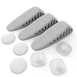 alben rubber door stopper set – (gray, 3 pack) for all flooring types – 3 heavy duty rubber door stops with 3 silicone wall protectors and convenient door storage