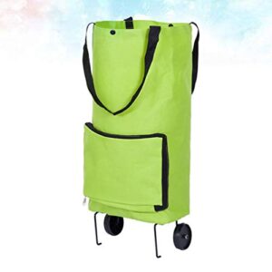 Hemoton Folding Shopping Cart with Wheels Oxford Cloth Portable Collapsible Grocery Cart Green