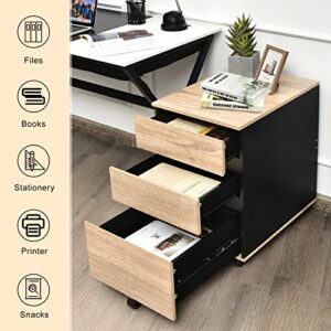 Giantex 3-Drawer Mobile File Cabinet Under Desk for Legal Letter File Home Storage with Wheels and Anti-tilt Design for Home &Office Use Rolling Vertical Filling Cabinet (Oak)