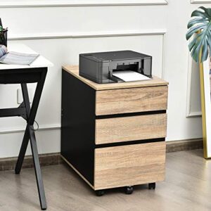 Giantex 3-Drawer Mobile File Cabinet Under Desk for Legal Letter File Home Storage with Wheels and Anti-tilt Design for Home &Office Use Rolling Vertical Filling Cabinet (Oak)