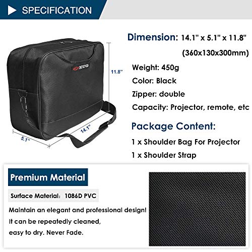 Video Projector Carrying Case, Portable Universal Projector Case Laptop Travel Shoulder Bag Compatible with Optoma HD142X, ViewSonic PJD7828HDL, Epson EX3240 and Many Travel Movie Projectors -14x12x5"