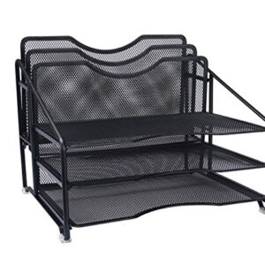 EasyPAG Mesh Desk Organizer with 3 Tier Letter Tray and 2 Vertical File Holder,Black