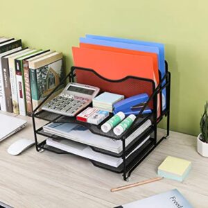 EasyPAG Mesh Desk Organizer with 3 Tier Letter Tray and 2 Vertical File Holder,Black