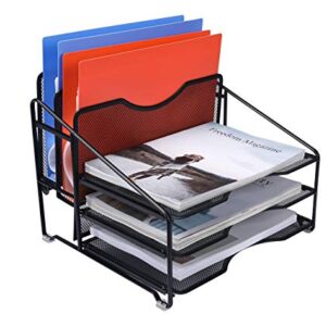 EasyPAG Mesh Desk Organizer with 3 Tier Letter Tray and 2 Vertical File Holder,Black