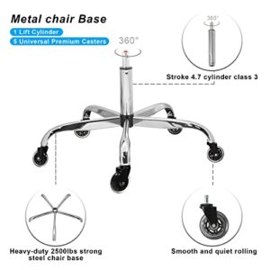 Frassie 28 Inch Office Chair Metal Base Replacement Heavy Duty Computer Chair Base Part with 5 Casters 1 Gas Lift Cylinder (Silver)