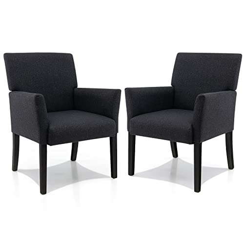 POWERSTONE Executive Accent Chair Fabric Guest Chair Office Chair Reception Waiting Room Armchair with Wooden Legs Single Sofa Home Theater Seating 2pcs, Black