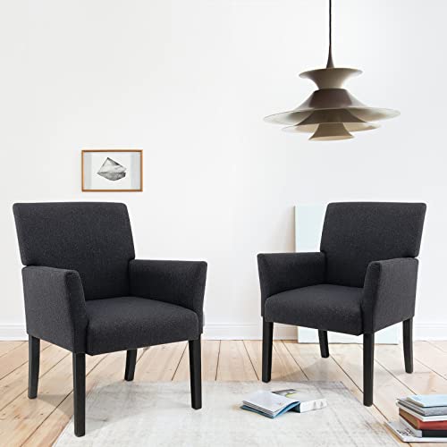 POWERSTONE Executive Accent Chair Fabric Guest Chair Office Chair Reception Waiting Room Armchair with Wooden Legs Single Sofa Home Theater Seating 2pcs, Black