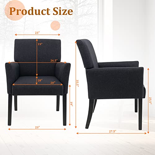 POWERSTONE Executive Accent Chair Fabric Guest Chair Office Chair Reception Waiting Room Armchair with Wooden Legs Single Sofa Home Theater Seating 2pcs, Black