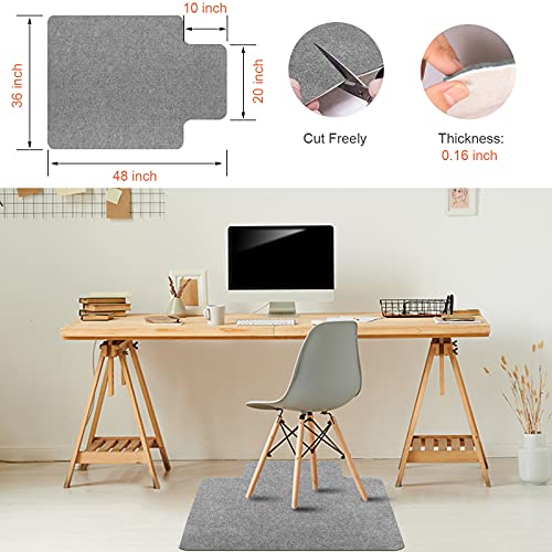 Vicwe Office Chair Mat, 1/6" Thick 48" x 36" with Lip Multi-Purpose Desk Chair Mat for Hardwood Floor, Upgraded Version (Light Gray, 36"x48" with Lip)