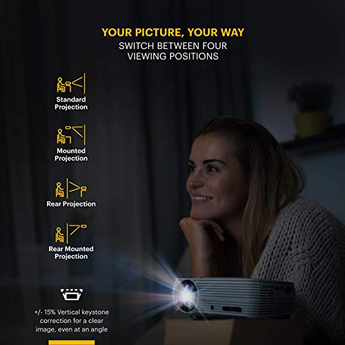 KODAK FLIK X7 Home Projector (Max 1080p HD) with Tripod, & Case | Compact, Projects Up to 150” with 720p Native Resolution & 30,000 Hour, Lumen LED Lamp| AV, VGA, HDMI & USB Compatible (Renewed)