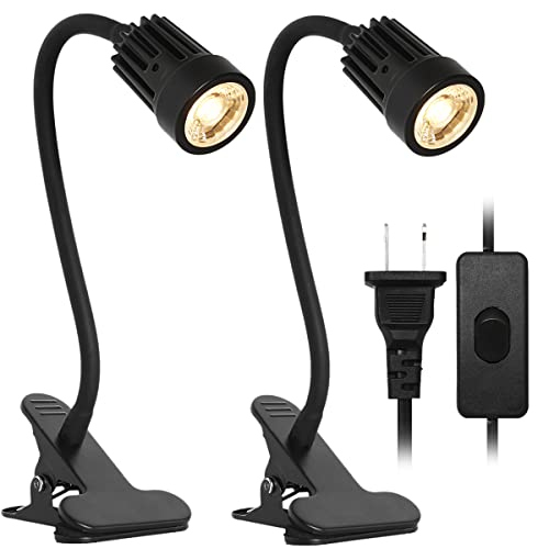 LED Clamp Clip on Light Reading Lights, 3w Clip Bedside Lamp Clamp Desk Lamp, 360°Flexible Gooseneck Book Light for Desk Bedside Headboard, Table Lamp for College Dorm,Home,Nail Art ,Tattoo Lamp 2Pack