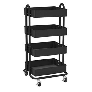 ecr4kids-elr-20702 4-tier metal rolling utility cart – heavy duty mobile storage organizer, black