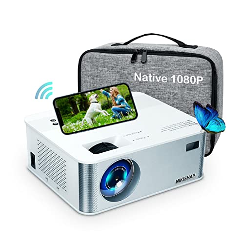 NIKISHAP Projector with WiFi and Bluetooth, Small Projector 4K Outdoor Movie Projector Short Throw, Smart Phone 1080P Projector Compatible with HDMI, VGA, USB, TV Stick, iOS, Android, PC, Laptop